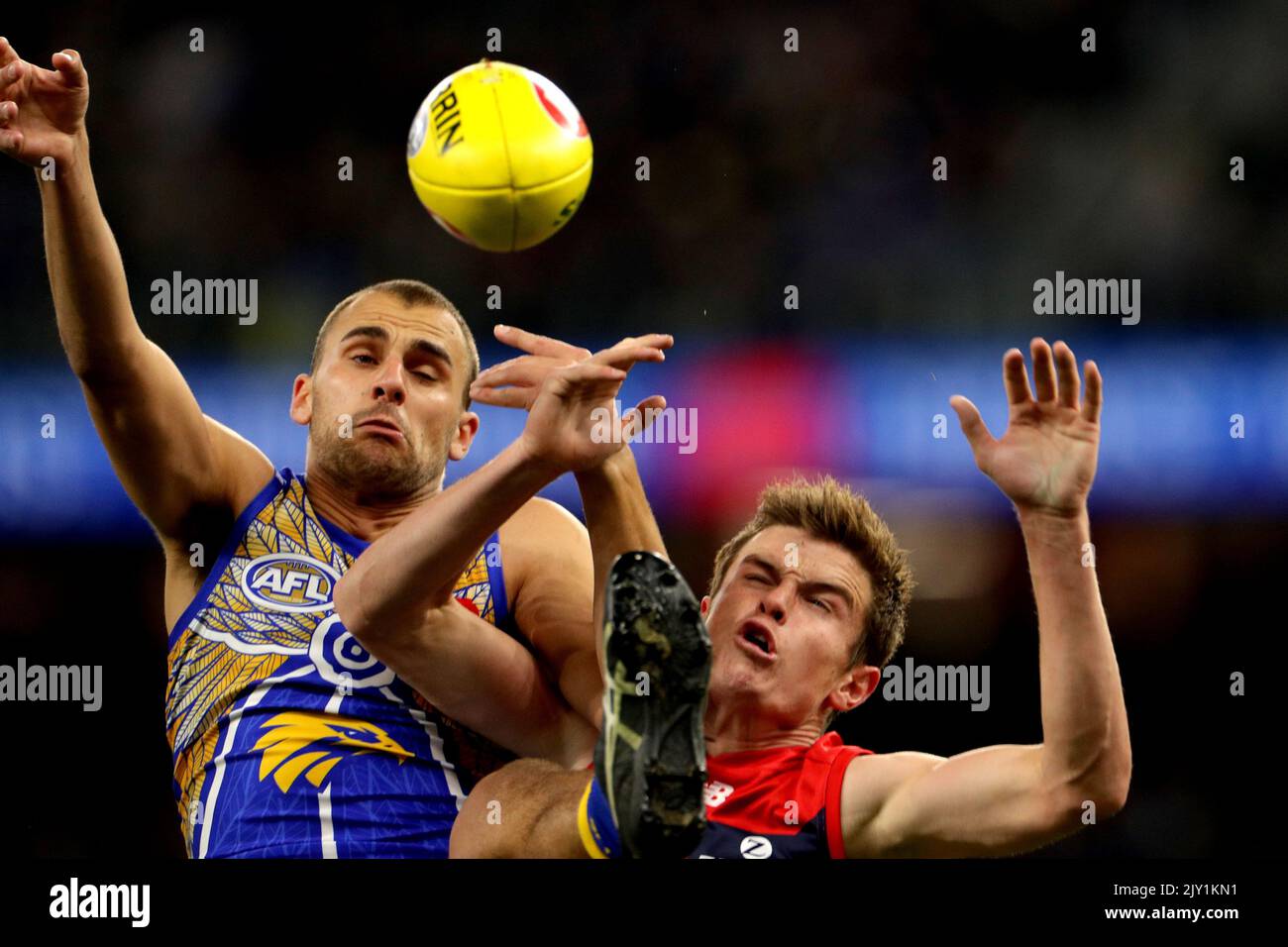 Daniel Venables (left) of the Eagles and Marty Hore of the Demons in ...