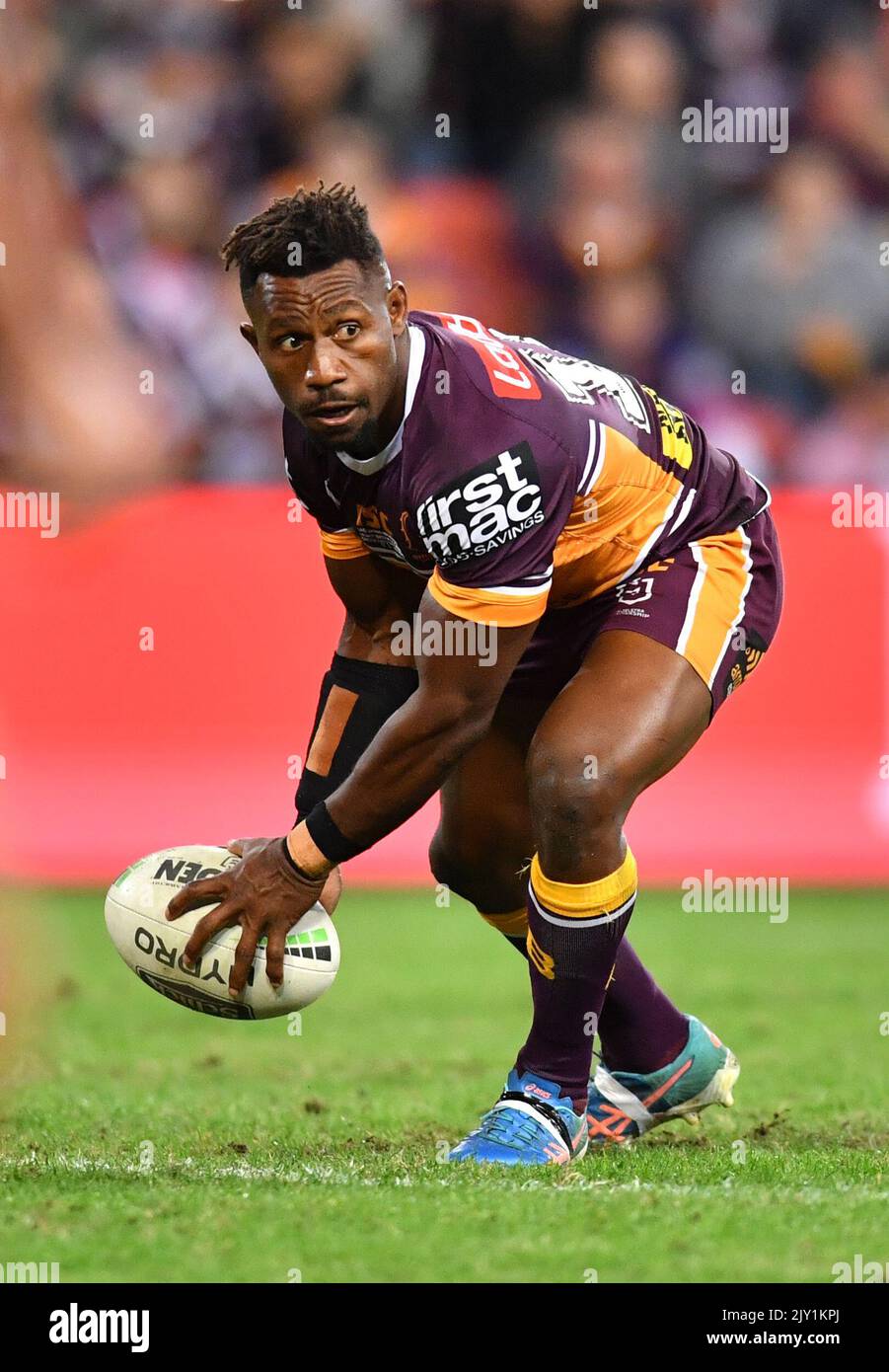 James Segeyaro of the Broncos in action during the Round 10 NRL match ...