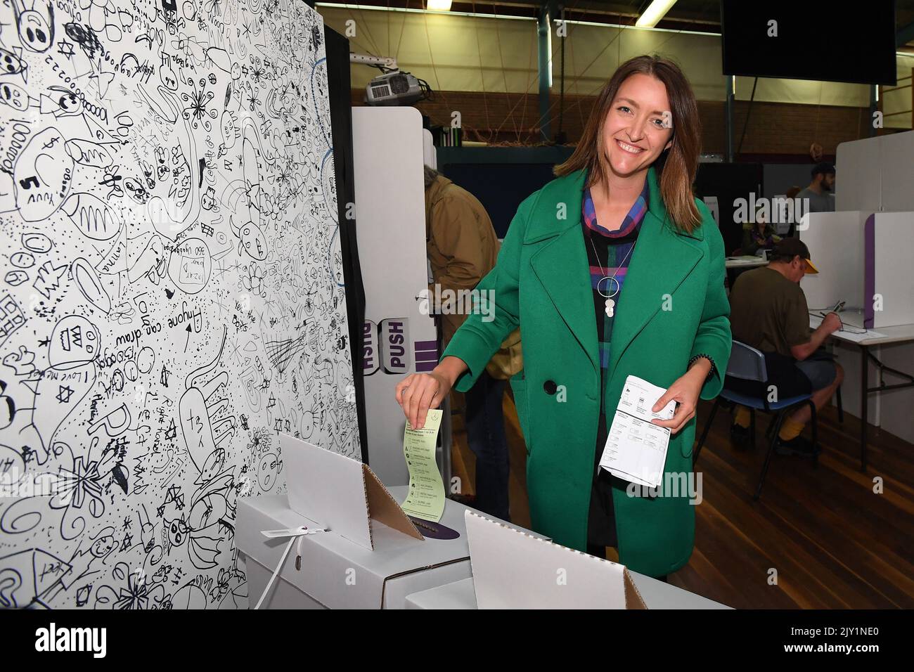Greens candidate for Macnamara Steph Hodgins-May votes at the St Kilda ...