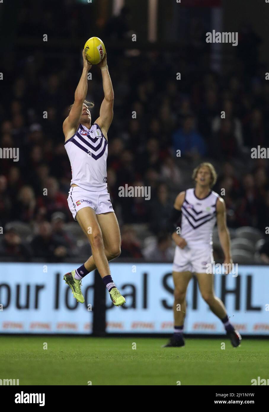 Ed Langdon of the Dockers marks during the Round 9 AFL match between ...