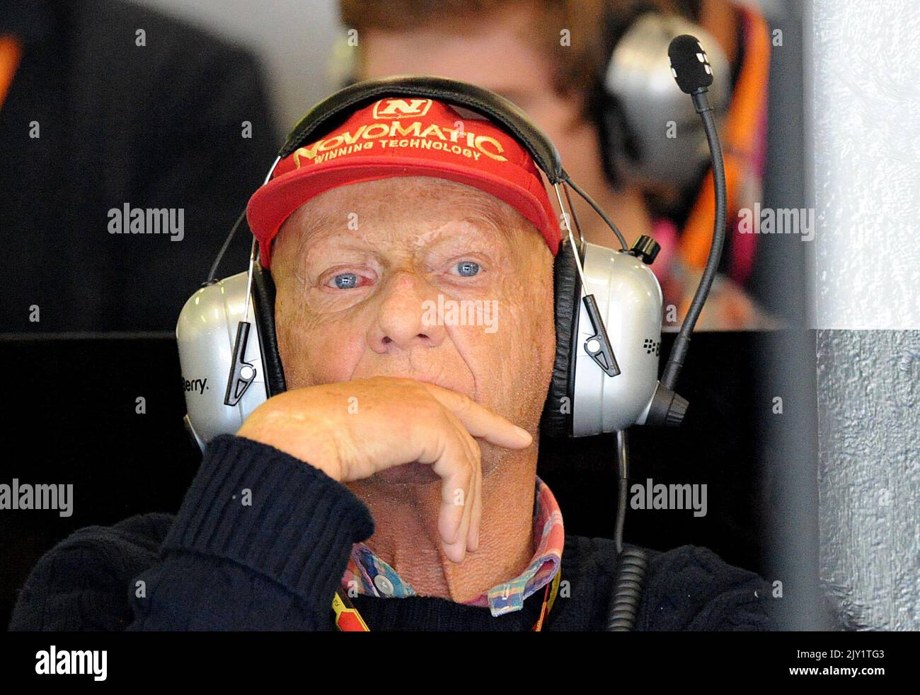 A file image shows Formula One legend driver Niki Lauda looks on during ...
