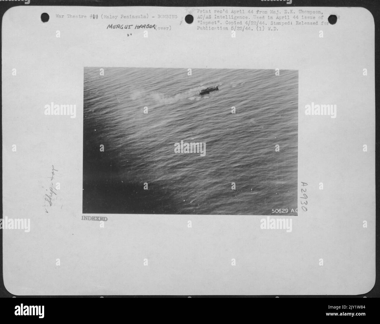 Mergui Harbor, Malay Peninsula. One of two small coastal vessels sunk ...