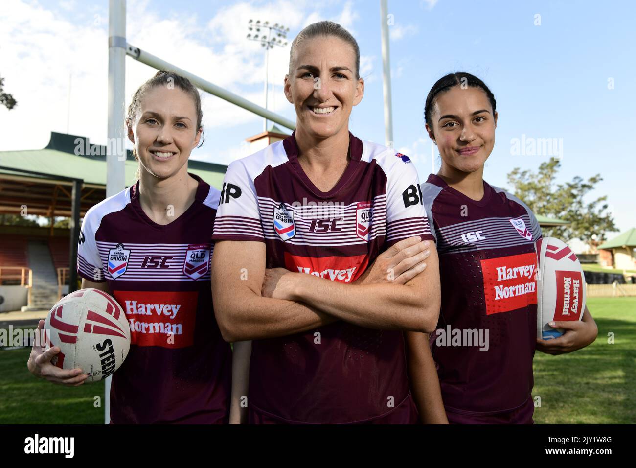 (L-R) Queensland Maroons' players Karina Brown, Ali Brigginshaw and U ...