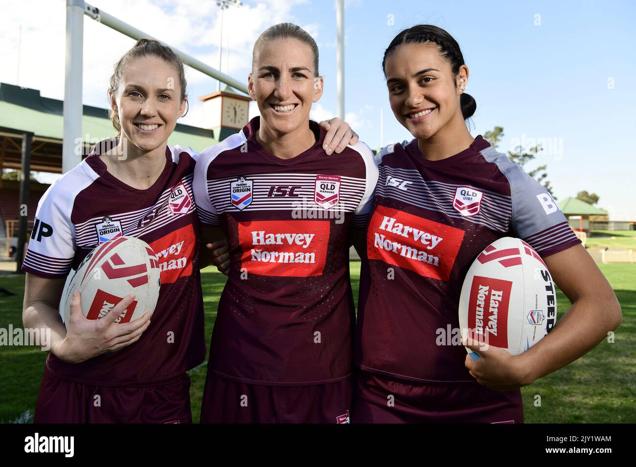 (L-R) Queensland Maroons' players Karina Brown, Ali Brigginshaw and U ...