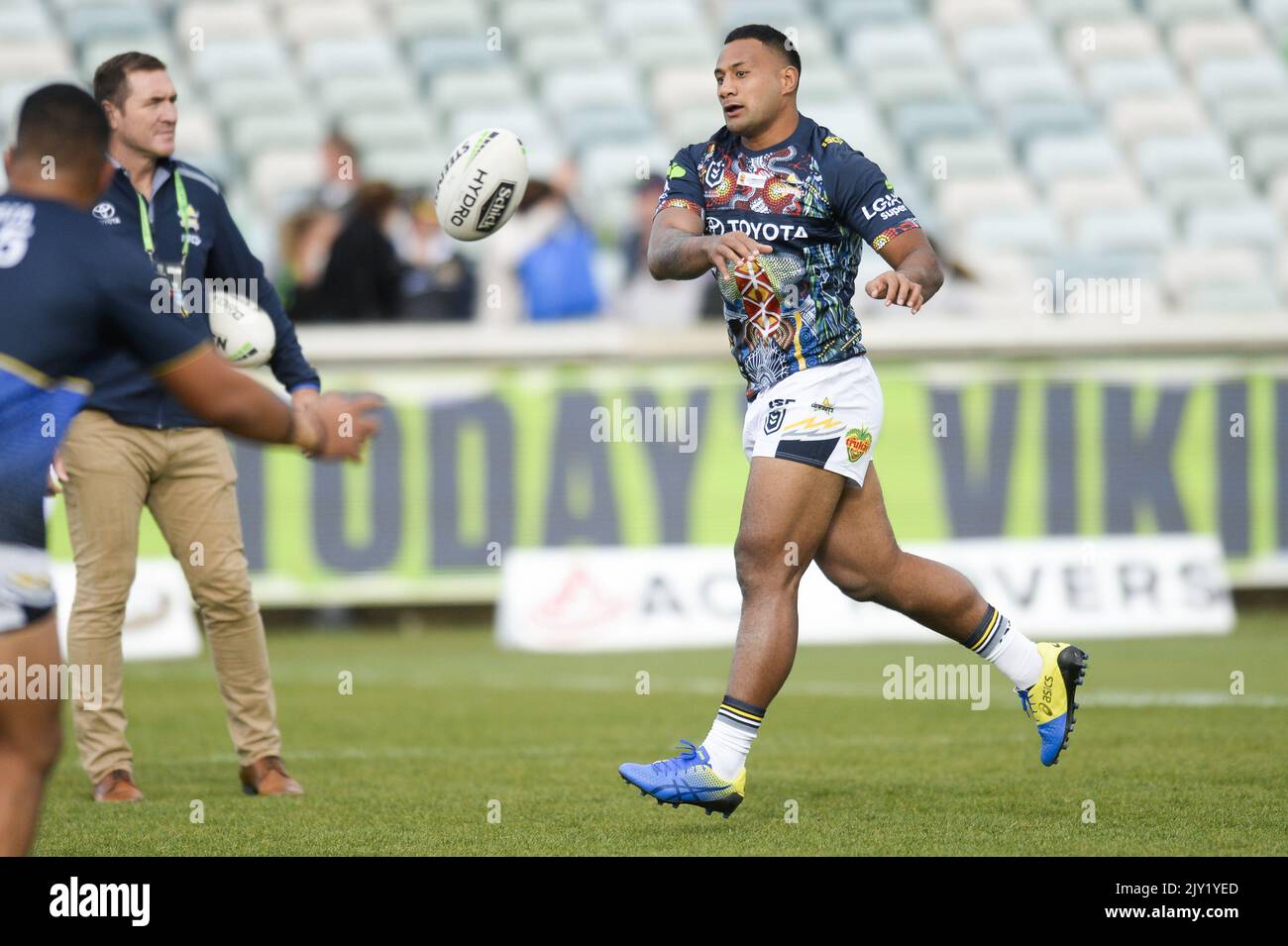 Francis Molo of the Cowboys during the warmups ahead of Round 11 NRL ...