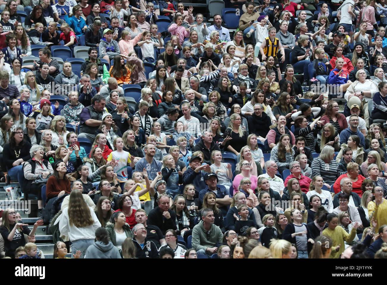 The crowd watches the game during the Round 5 Super Netball match ...