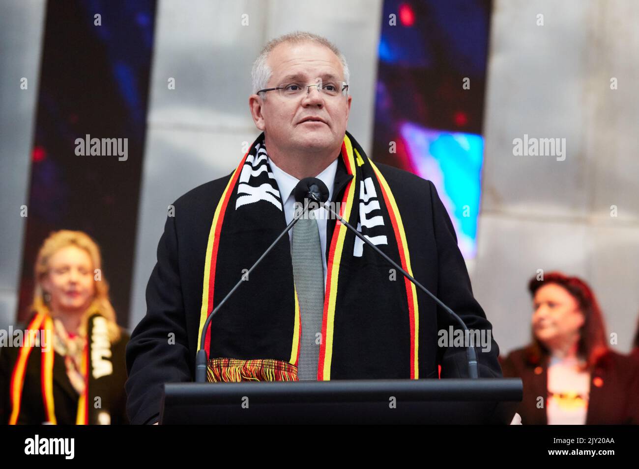 Prime Minister Scott Morrison speaks during the annual Long Walk ...