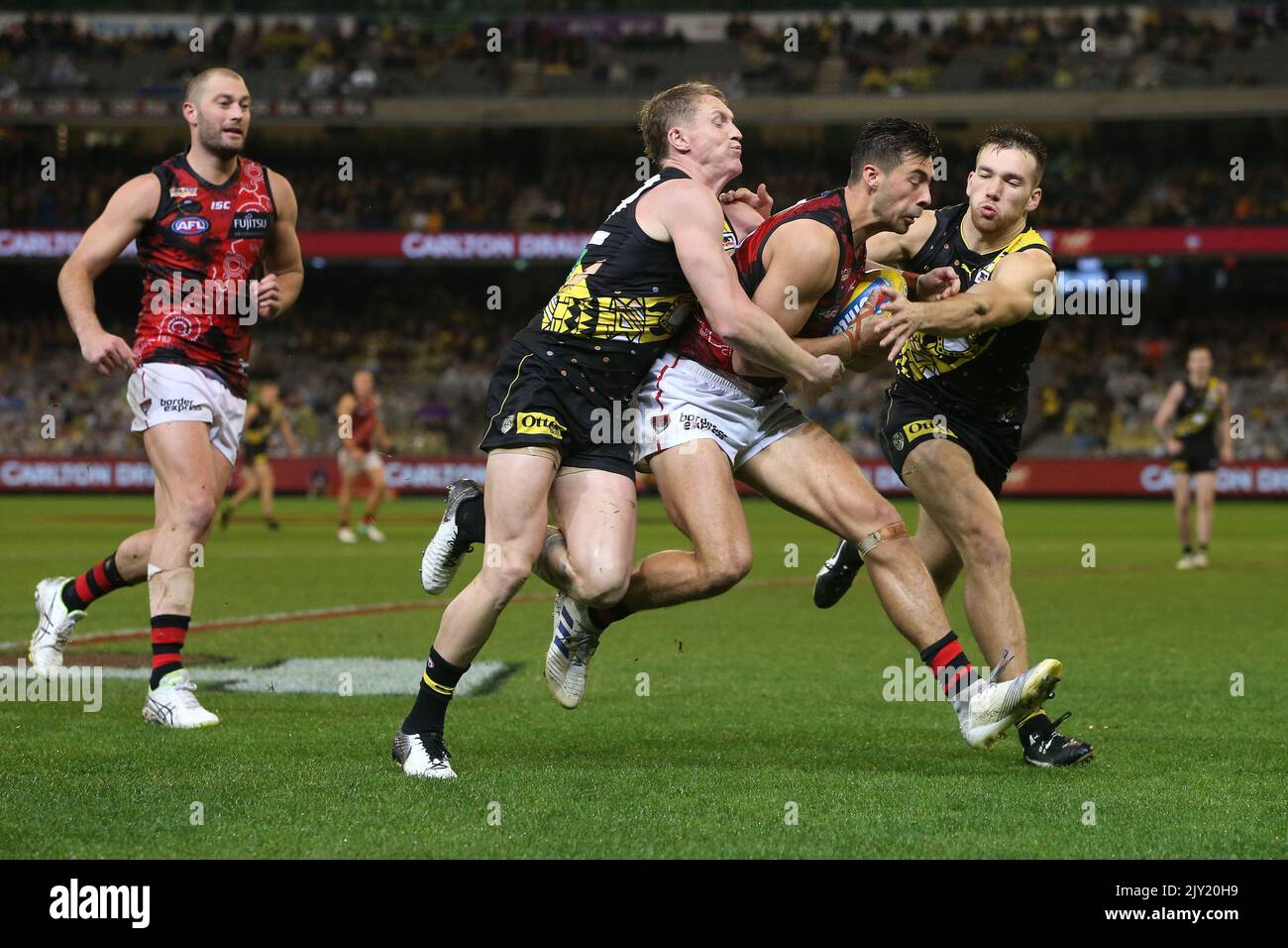 Josh Caddy of the Tigers wins a free kick during the Round 10 AFL match ...