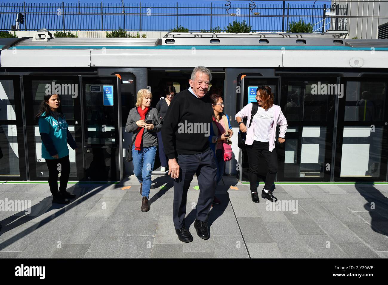 Passengers disembark a North West Metro train at Tallawong Station in ...