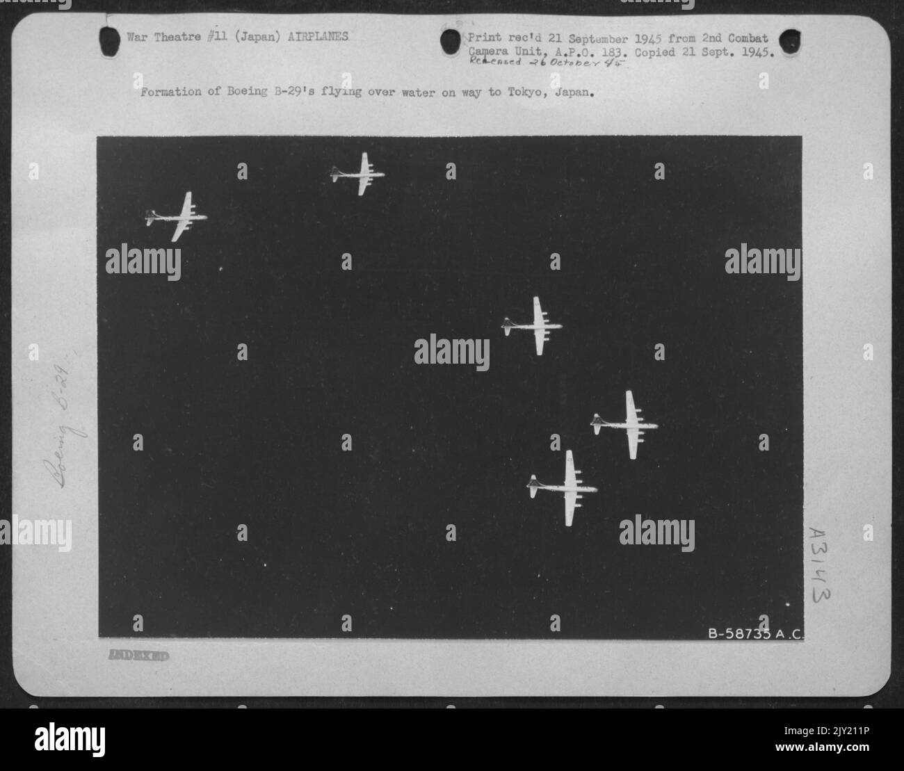 Formation Of Boeing B-29's Flying Over Water On Way To Tokyo ...