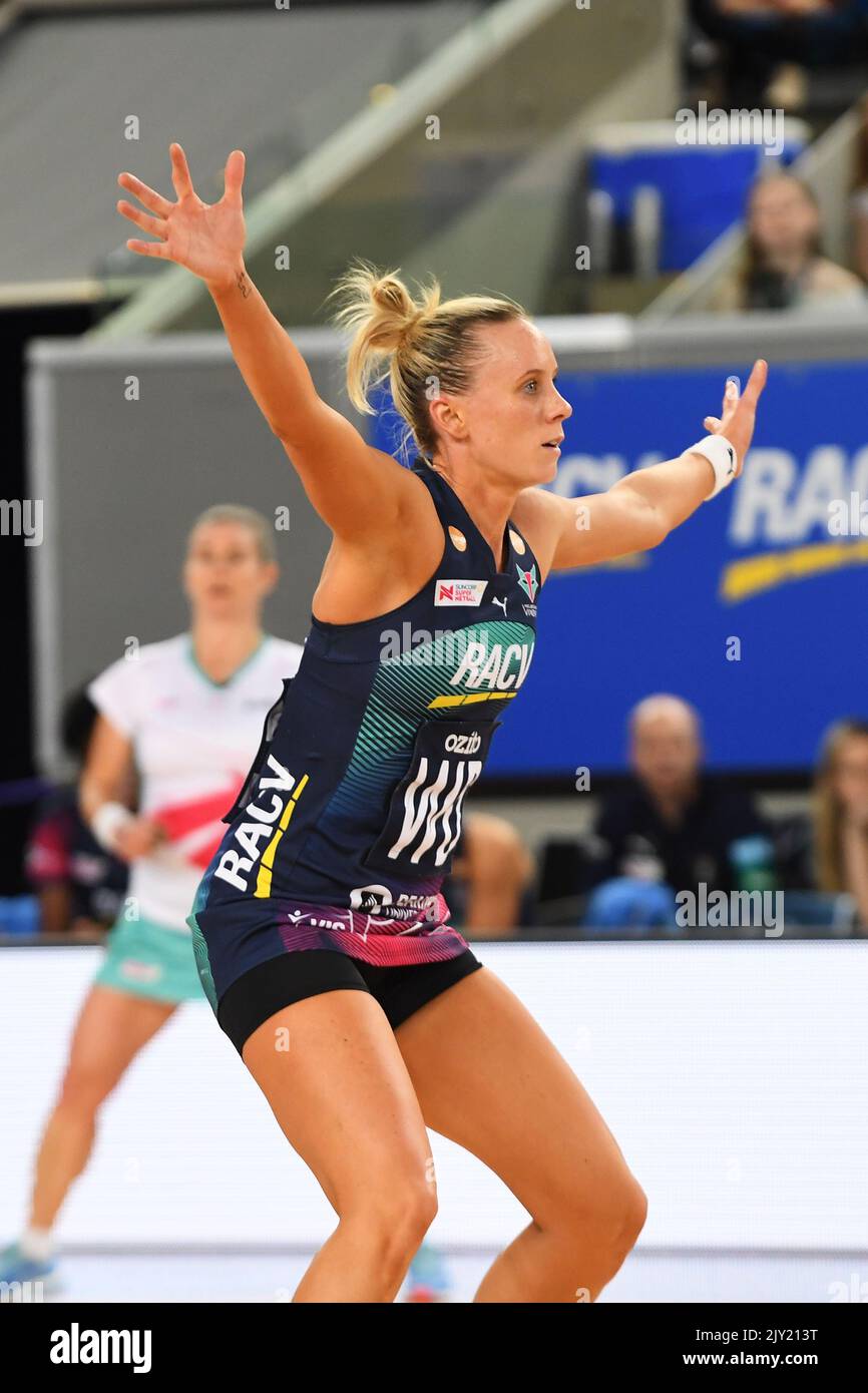 Renae Ingles of the Vixens in action during the Round 5 Super Netball ...