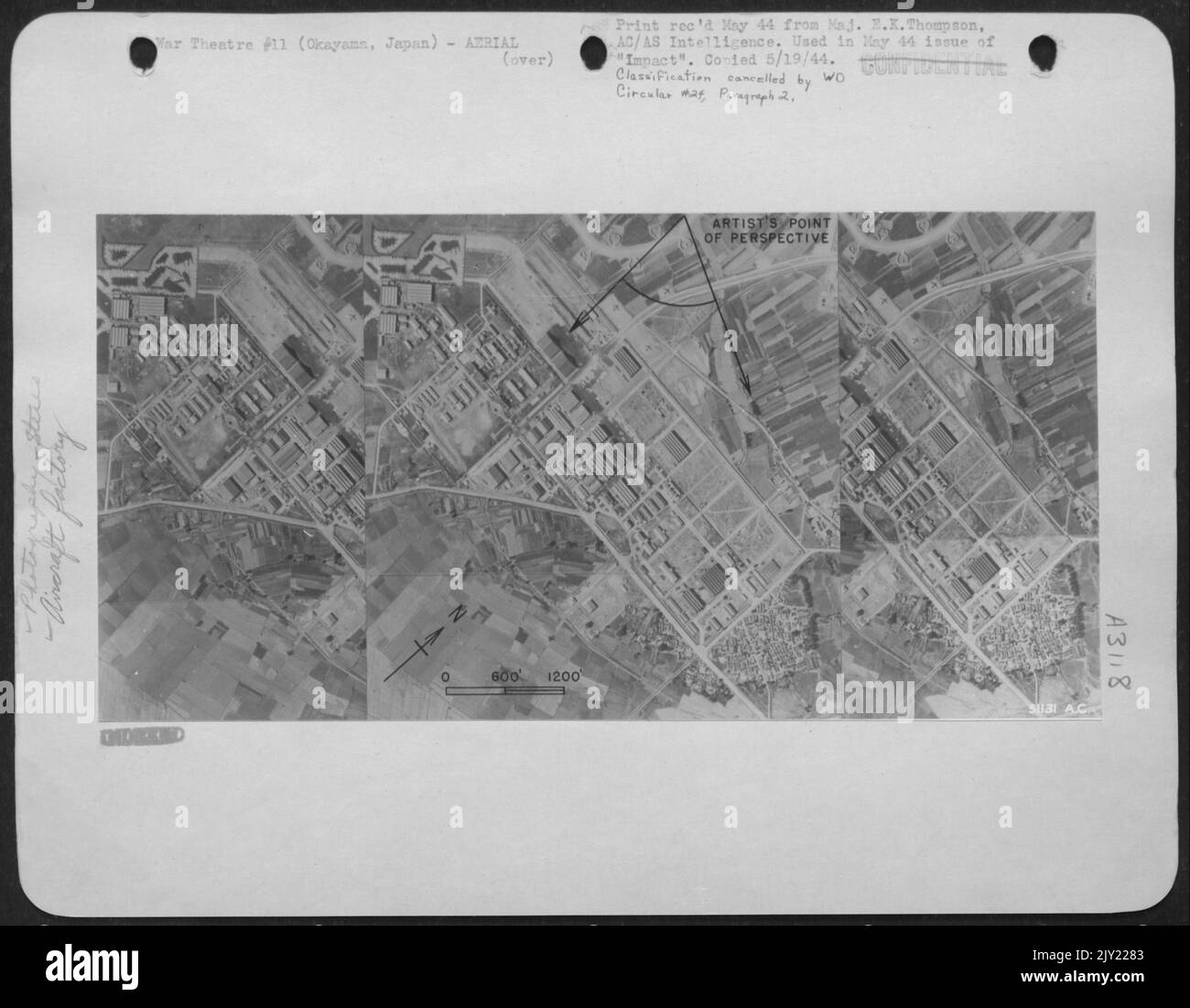 Airplane plant at Okayama covers an area 2,900 by 1,400 feet and has ...