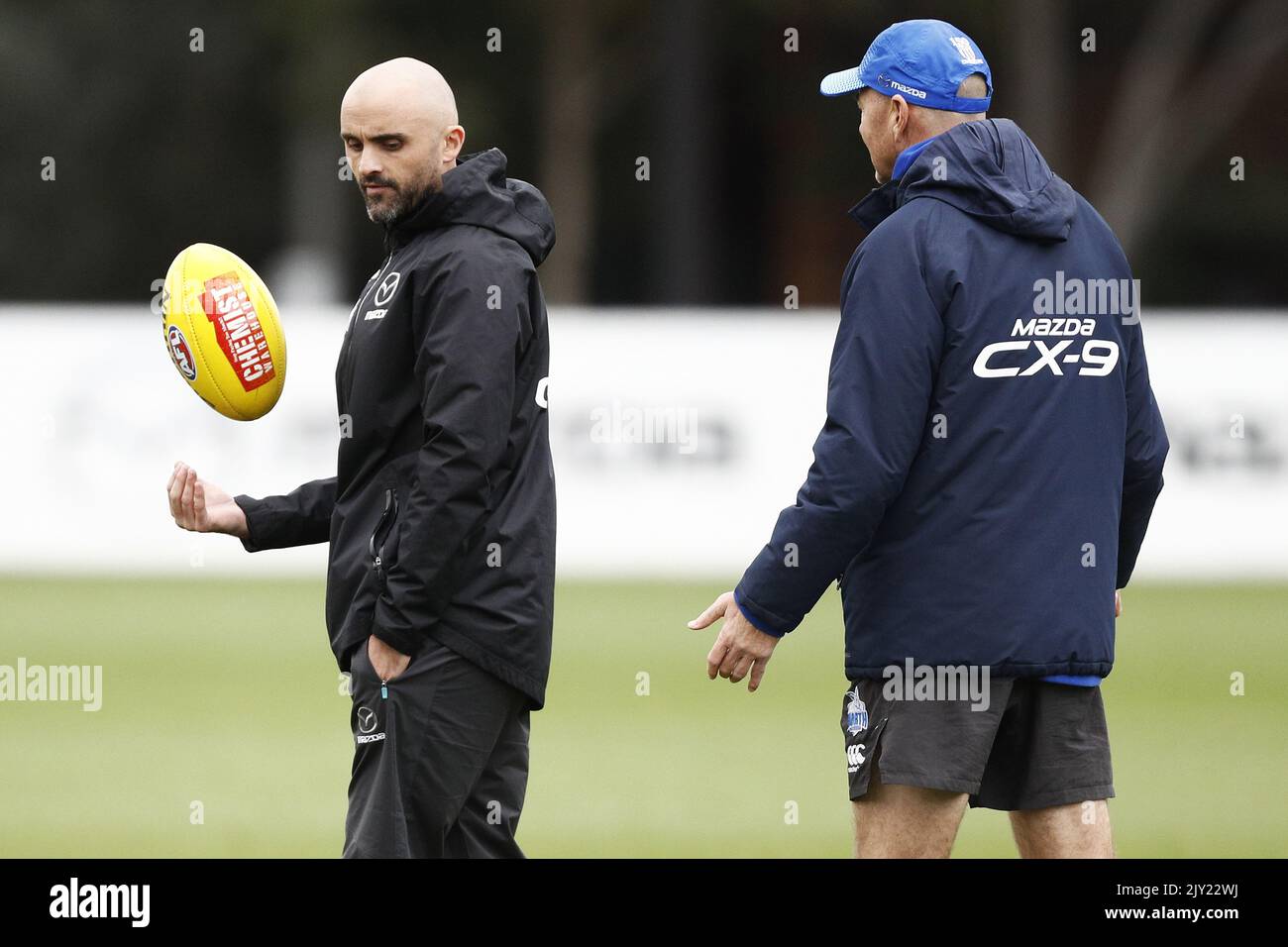 North Melbourne interim coach Rhyce Shaw (left) is seen during a North ...