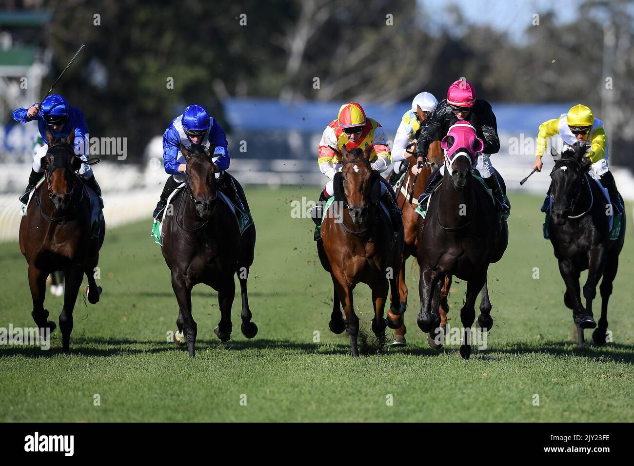 Jockey Glyn Schofield rides Devil's Lair (second from right) to victory ...