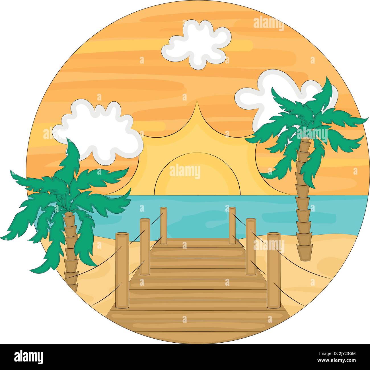Wooden bridge in a watercolor beach landscape Vector Stock Vector Image ...