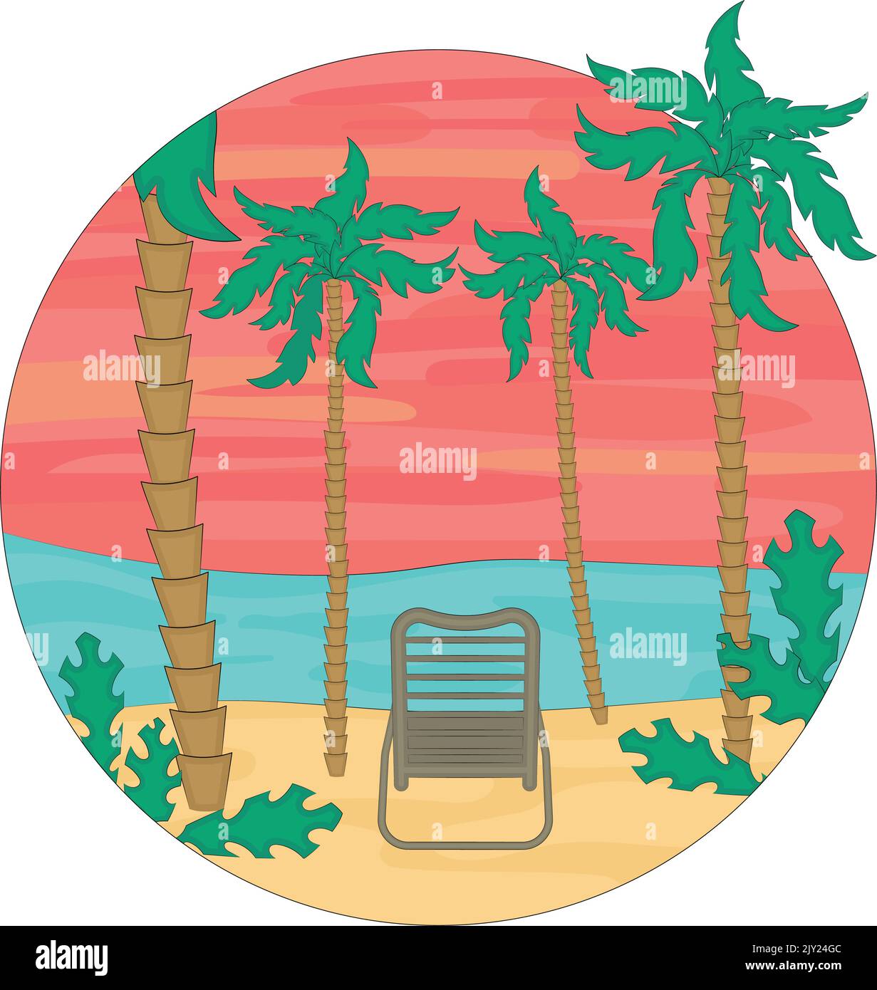 Colored round sunset landscape with palm trees Vector Stock Vector ...