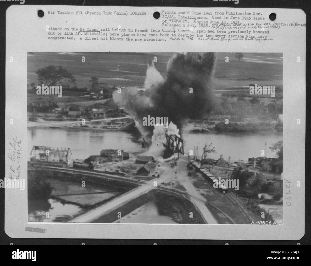 Attack On The Ha Trung Rail Bridge In French Indo China. Central Span ...