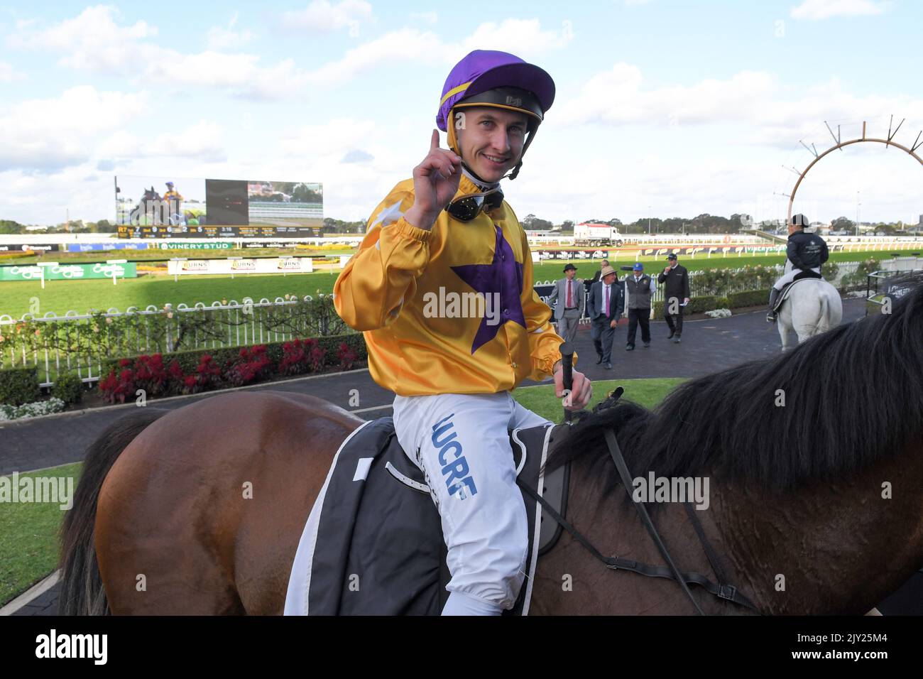 Jockey James Innes Jnr returns to scale after riding Hush Writer to ...