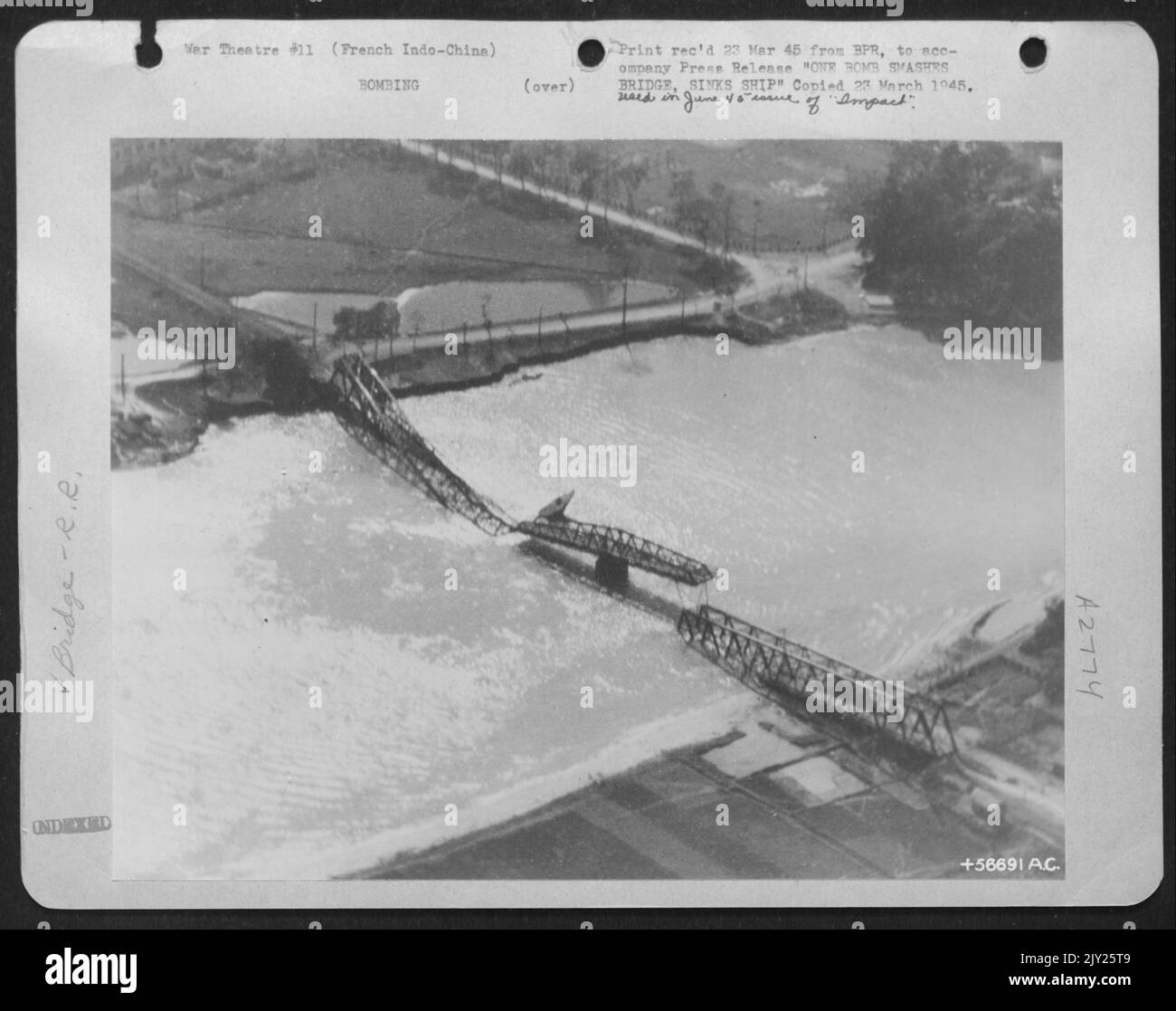 ONE BOMB SMASHES BRIDGE, SINKS SHIP--A single 1,000-pound demolition ...