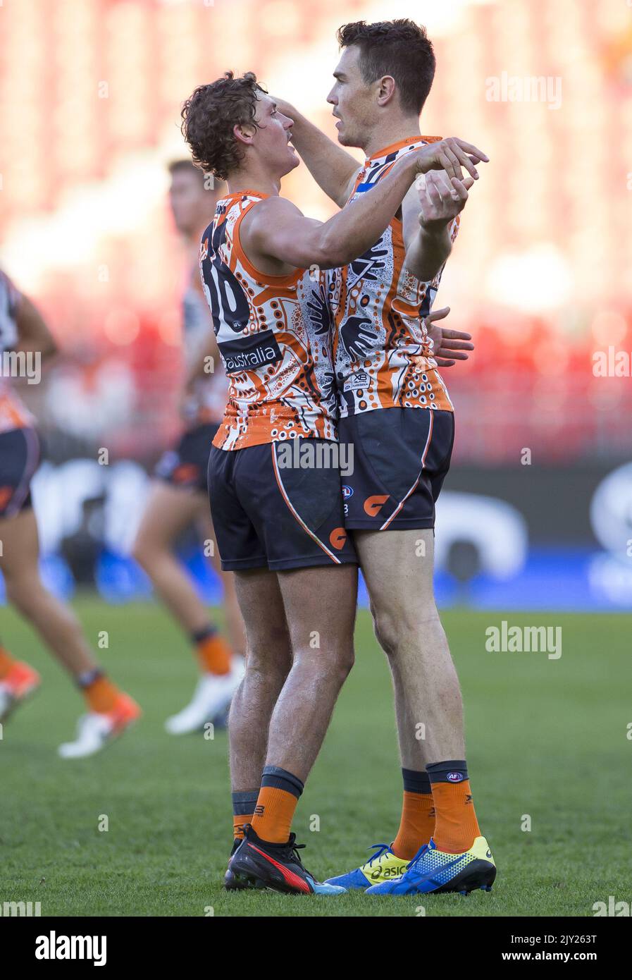 Jeremy Cameron of the Giants celebrates with Harry Perryman after ...