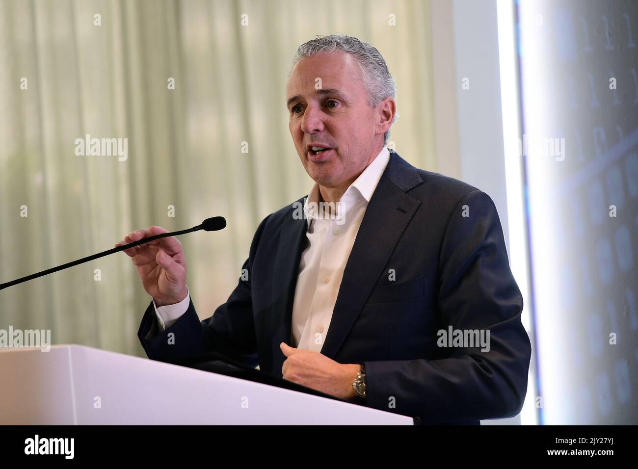 Chief Executive Officer of Telstra Andy Penn speaks during a ...