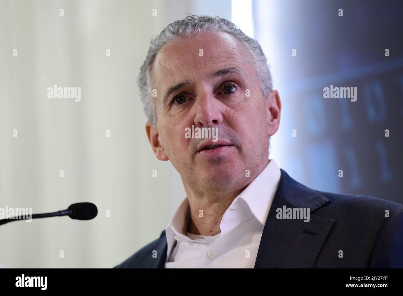 Chief Executive Officer of Telstra Andy Penn speaks during a ...