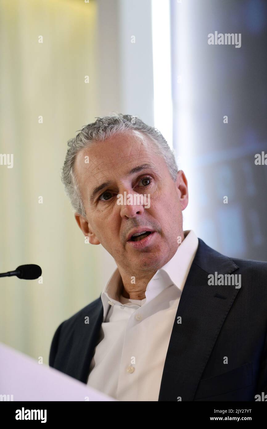 Chief Executive Officer of Telstra Andy Penn speaks during a ...
