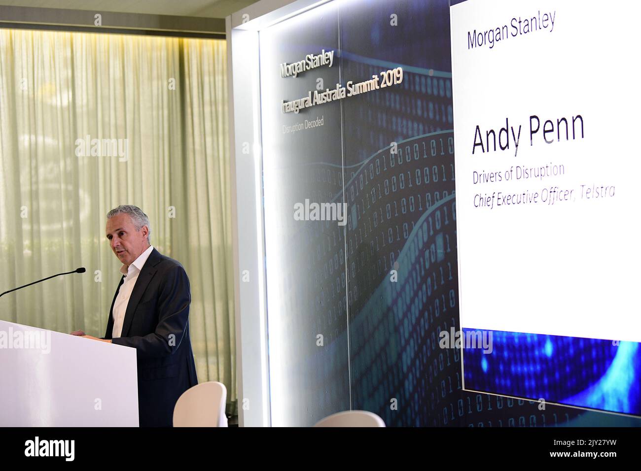 Chief Executive Officer of Telstra Andy Penn speaks during a ...