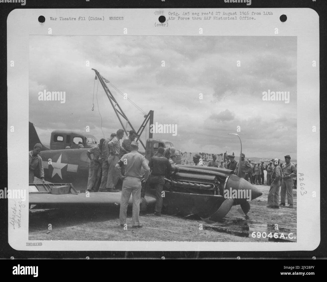 Salvage Crews Prepare To Move A Curtis P-40 Which Crashed During A ...