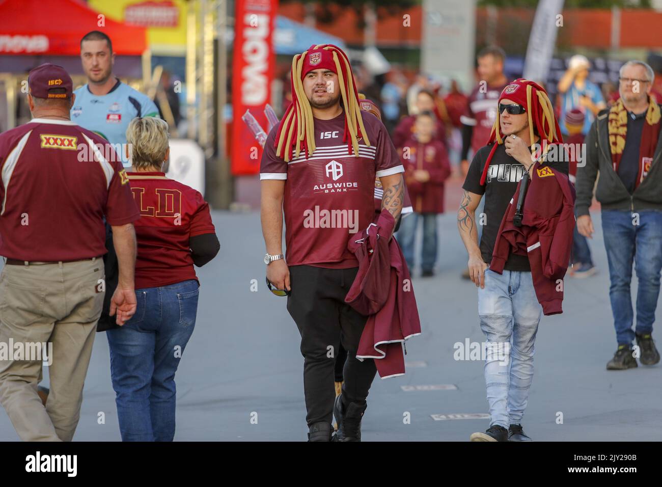 Maroons fans are seen outside Suncorp Stadium before Game 1 of the 2019 ...