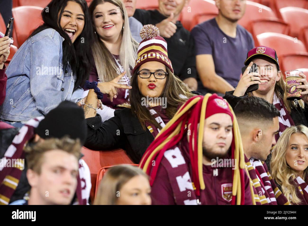 QLD Maroons fans are seen inside Suncorp Stadium before Game 1 of the ...