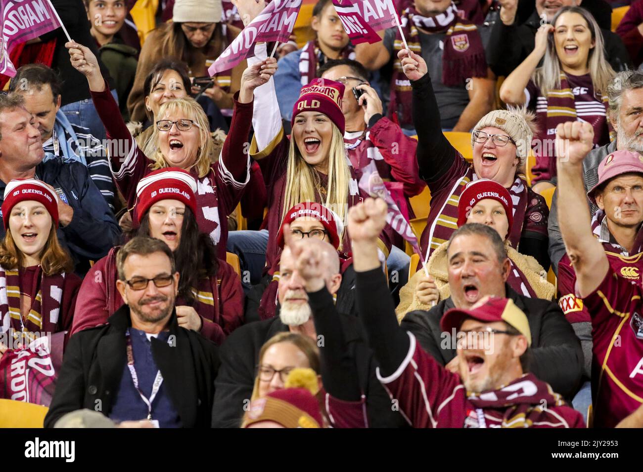 QLD Maroons fans are seen inside Suncorp Stadium before Game 1 of the ...