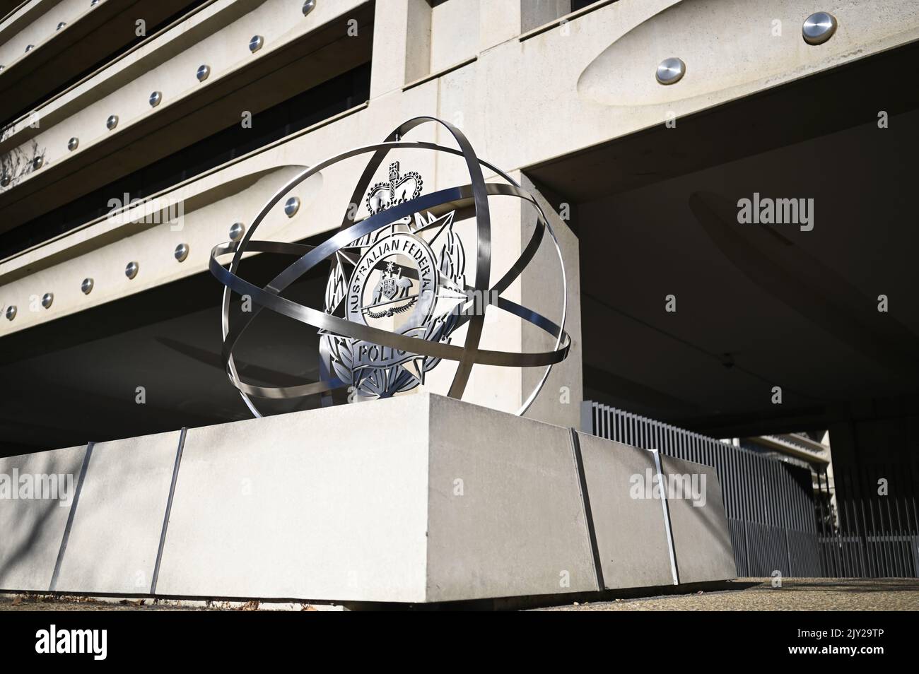 The Australian Federal Police (AFP) emblem is seen outside the ...