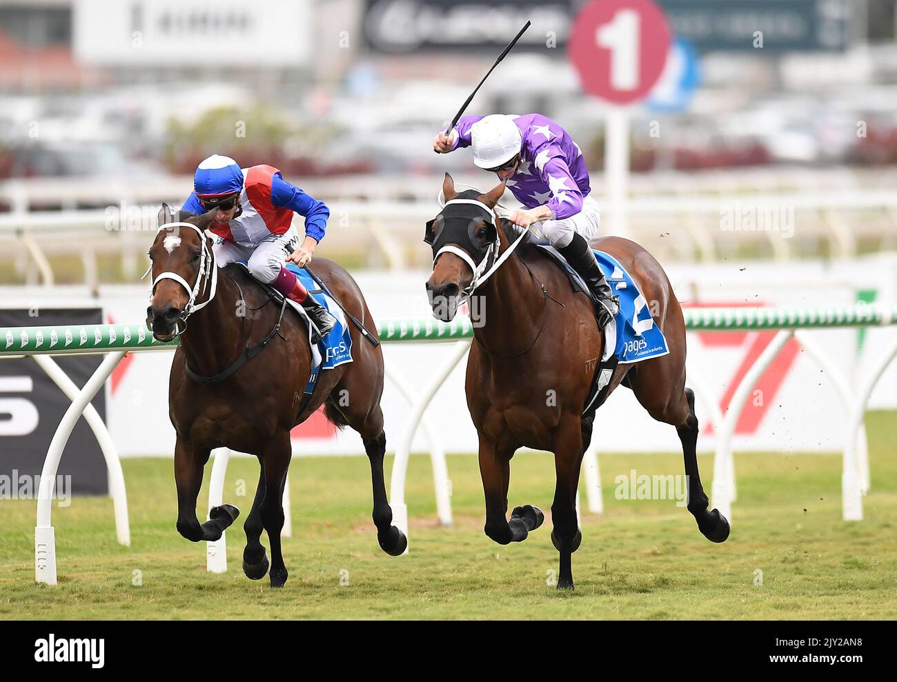 Jockey James McDonald rides Invincibella (right) to victory in race 2, the Dane Ripper Stakes ...