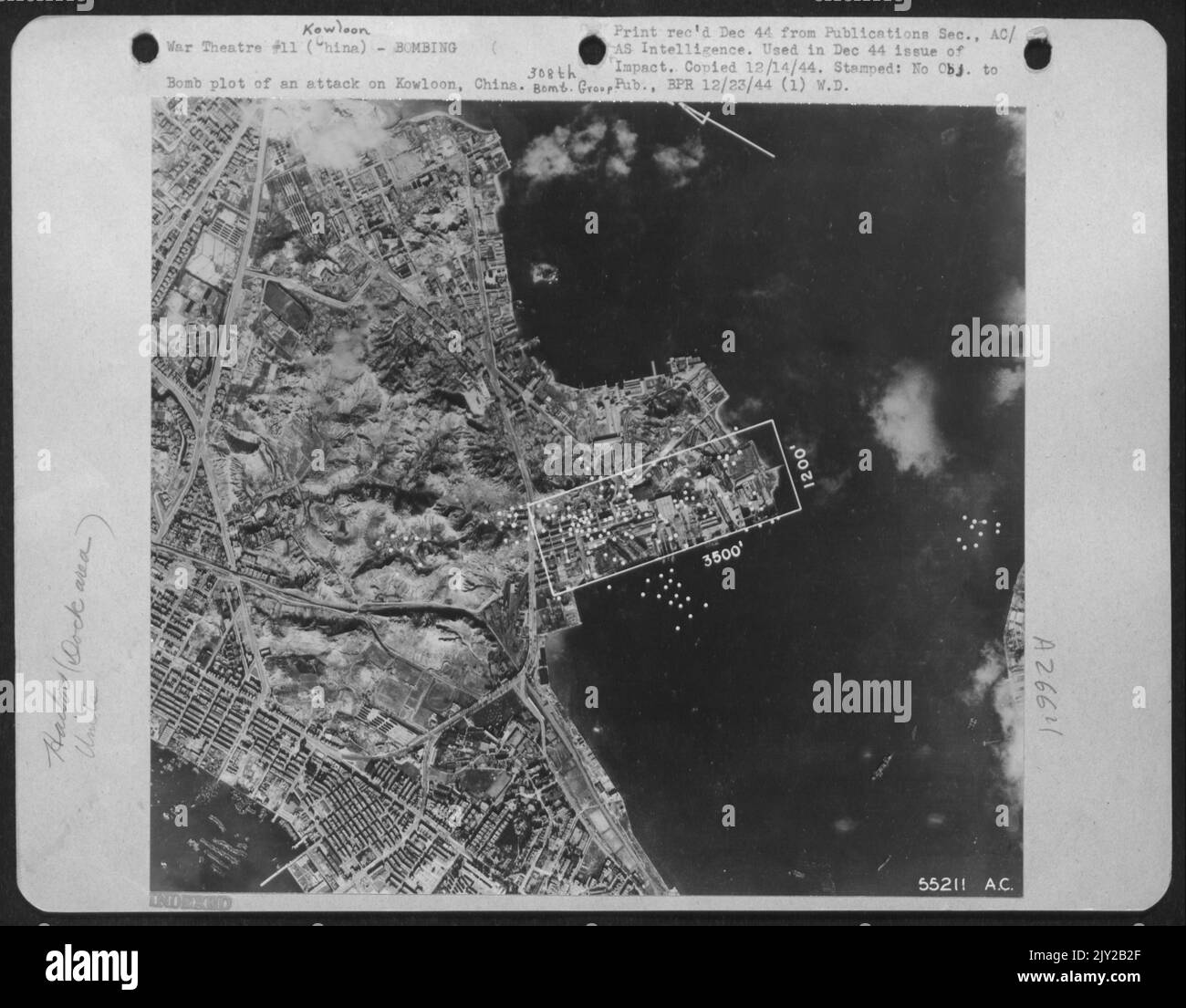 Bomb plot of an attack on Kowloon, China. 308th Bomb Group Stock Photo ...