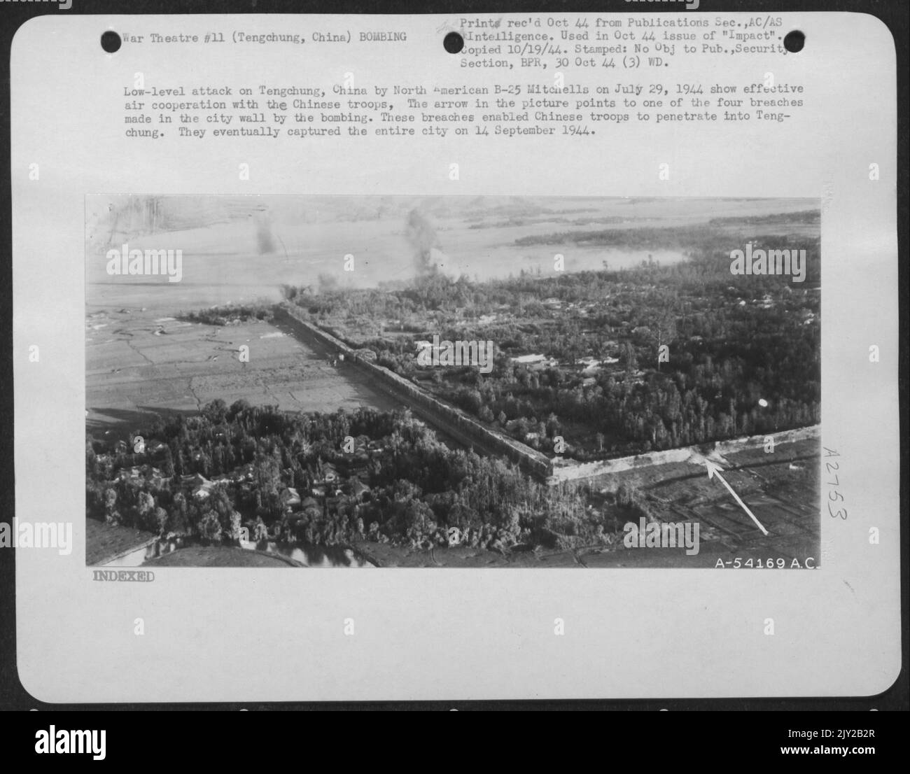 Low-level attack on Tengchung, China by North American B-25 Mitchells ...