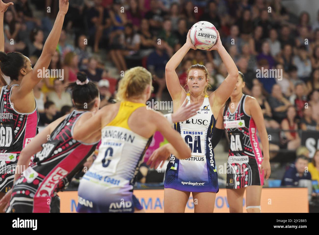 Stephanie Wood of the Lightning during the Round 7 Super Netball match ...