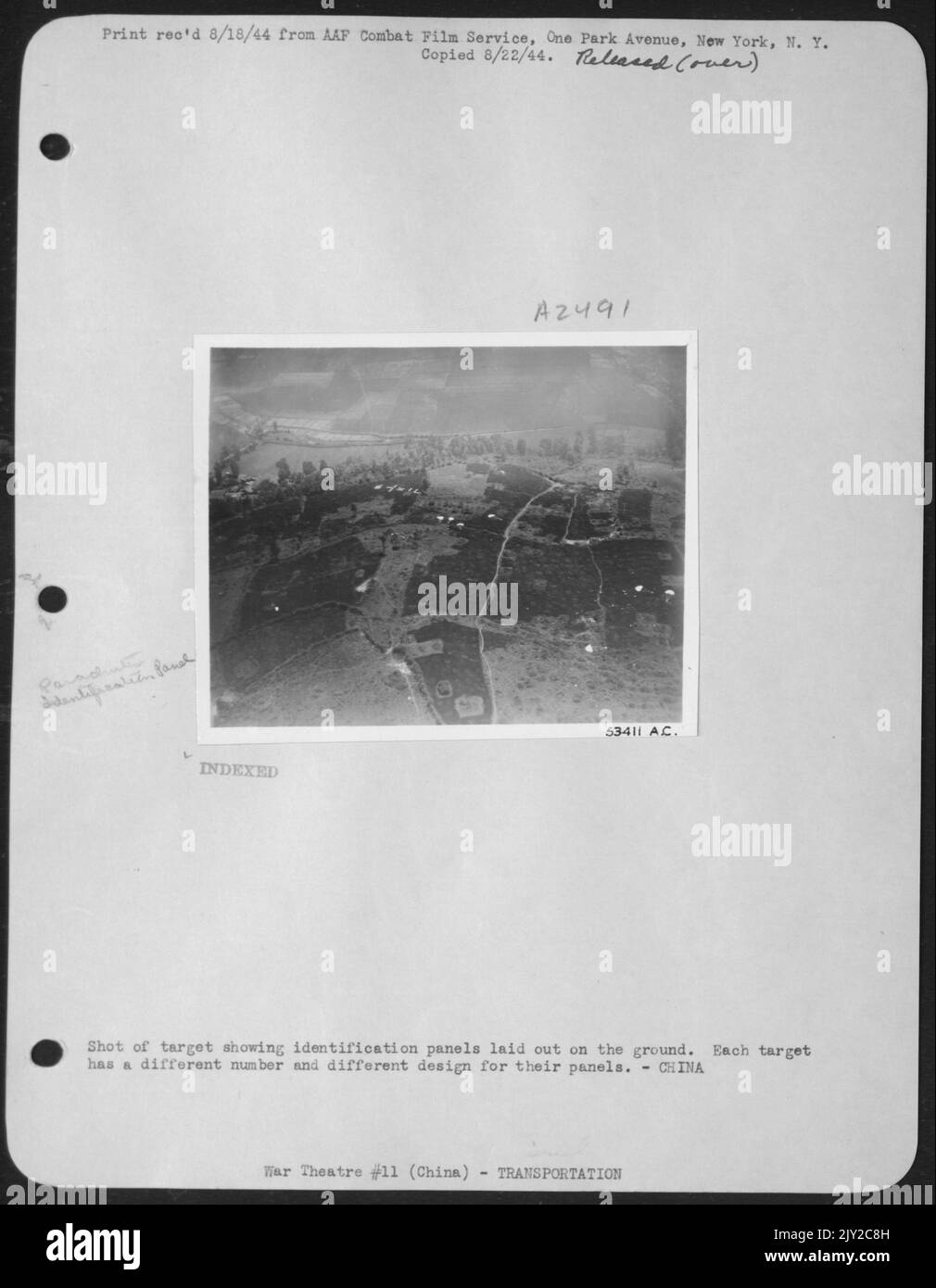 Shot of target showing identification panels laid out on the ground ...