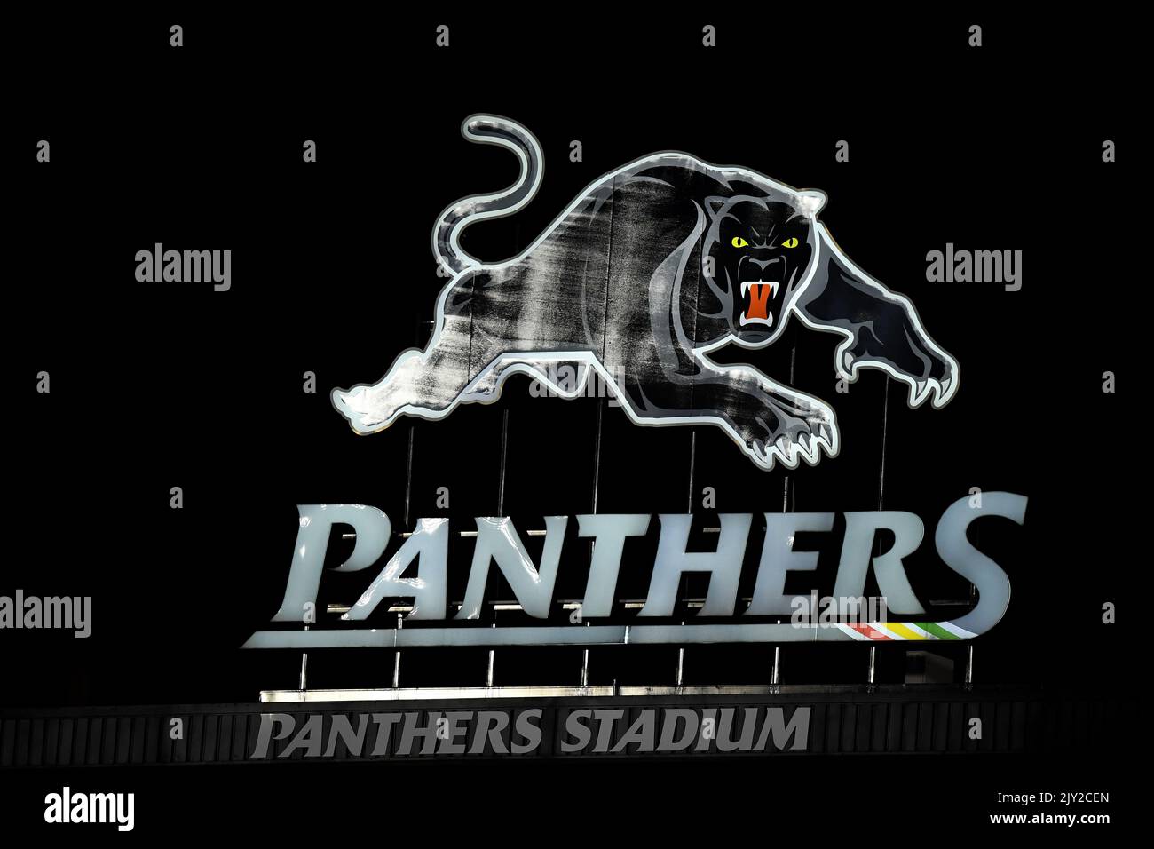A Penrtih Panthers logo seen during the Round 13 NRL match between the ...