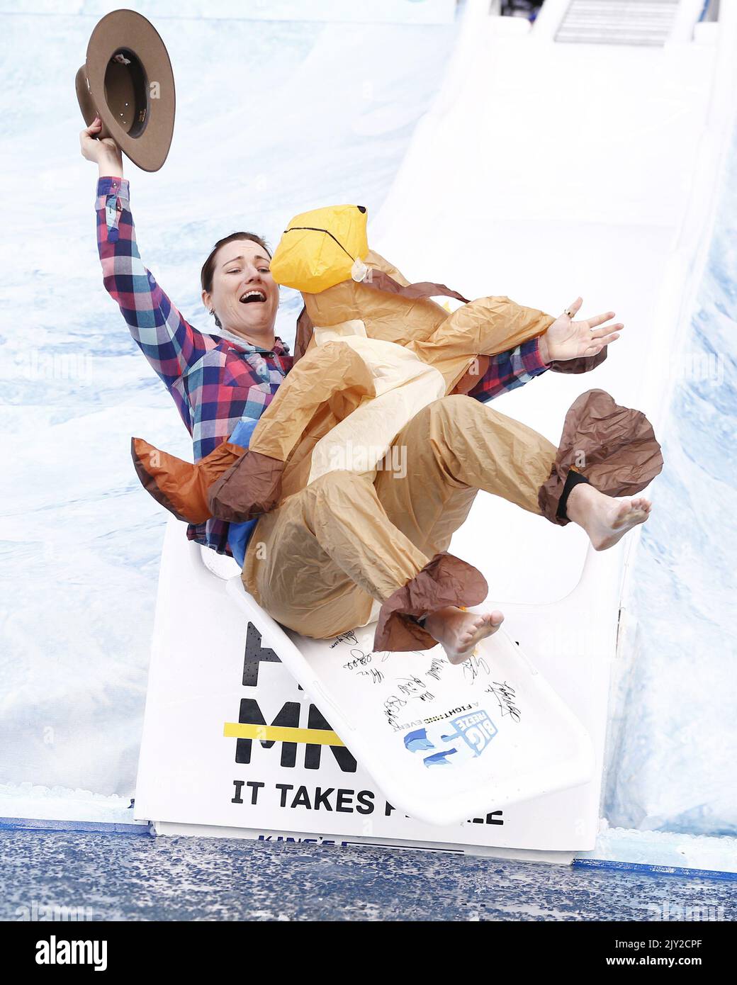 Anna Meares participates in Big Freeze 5 before the Round 12 AFL match ...