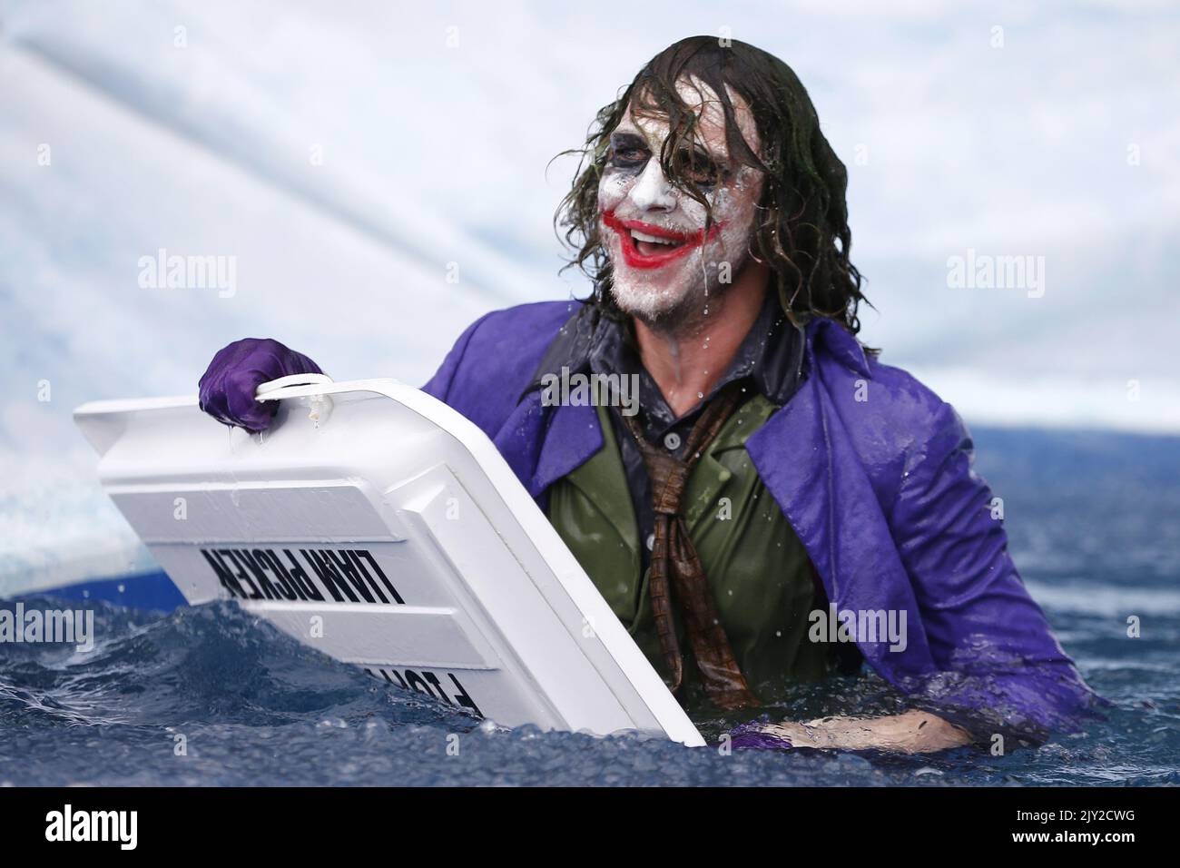 Liam Picken participates in Big Freeze 5 before the Round 12 AFL match ...