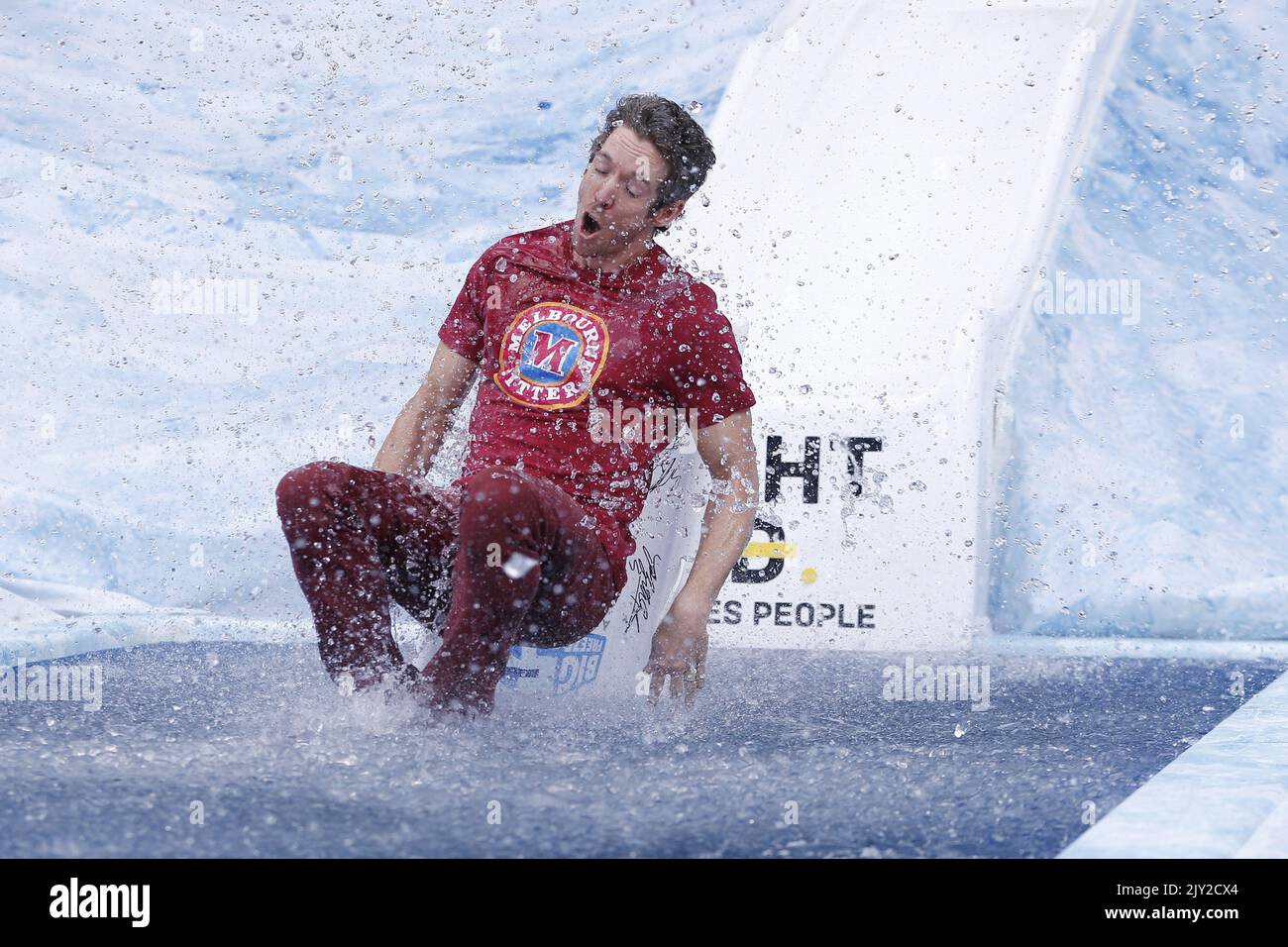Bob Murphy participates in Big Freeze 5 before the Round 12 AFL match ...