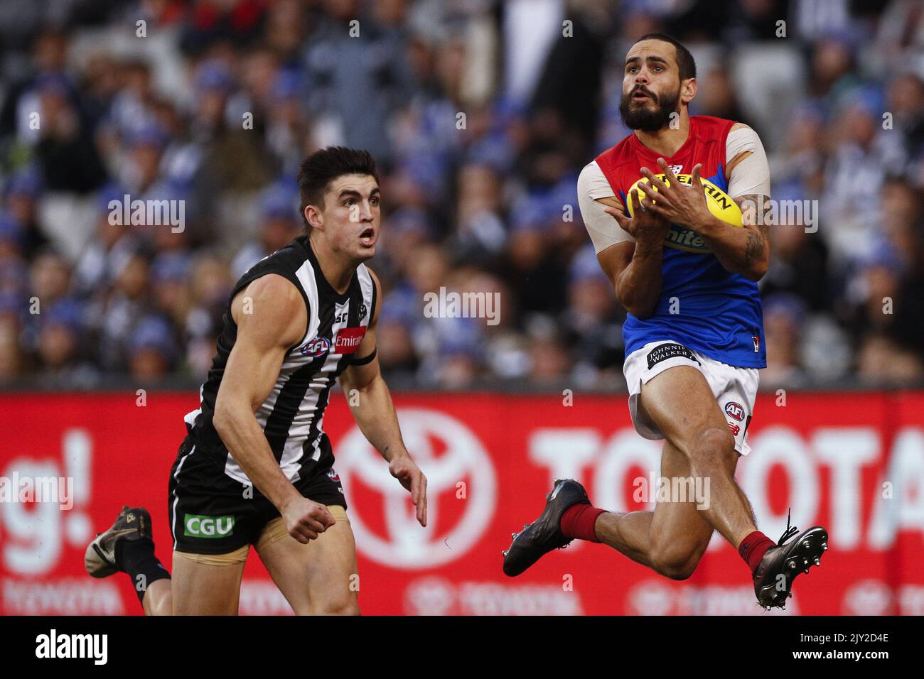 Jeff Garlett of the Demons marks the ball during the Round 12 AFL match ...