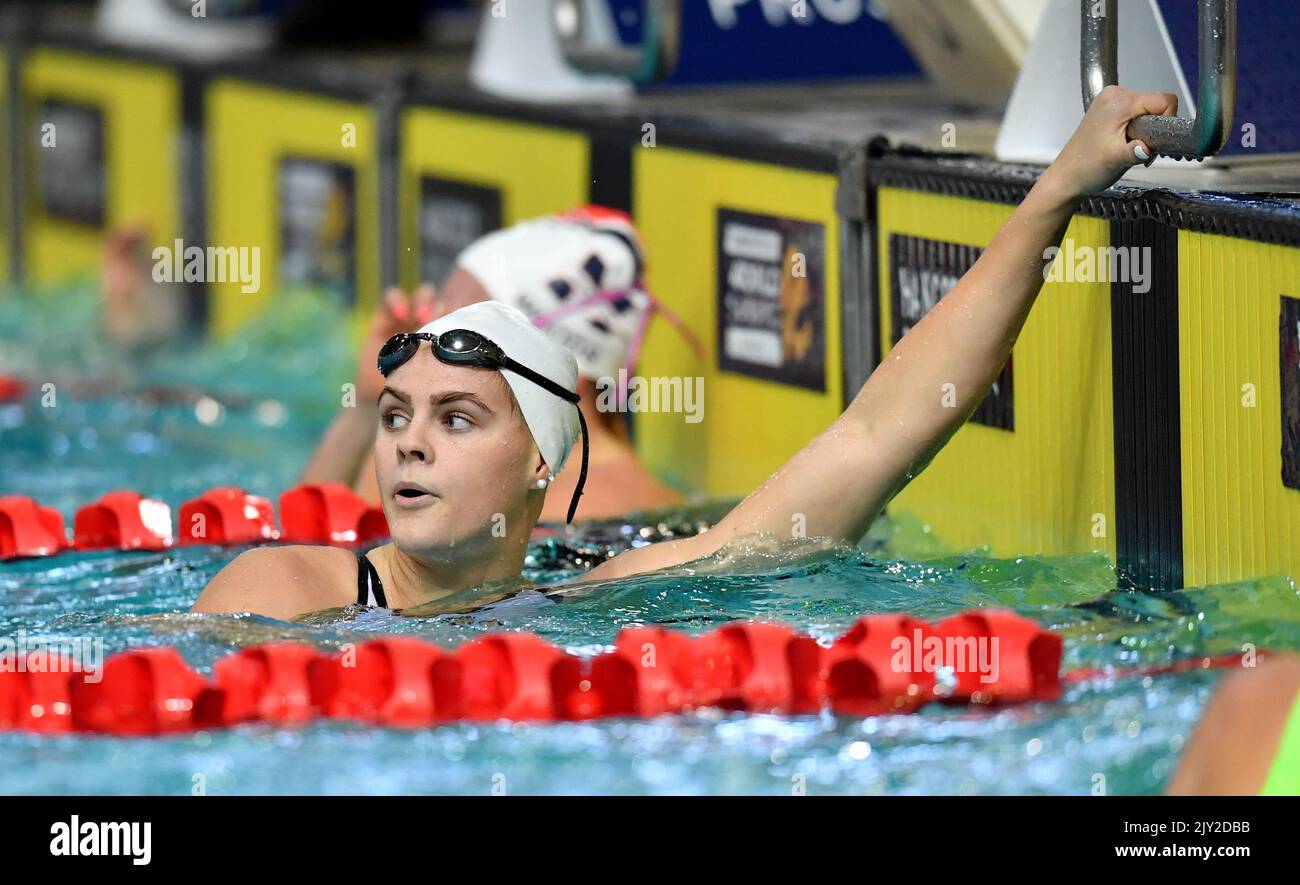 Australian swimmer Shayna Jack is seen after her heat of the Women's ...
