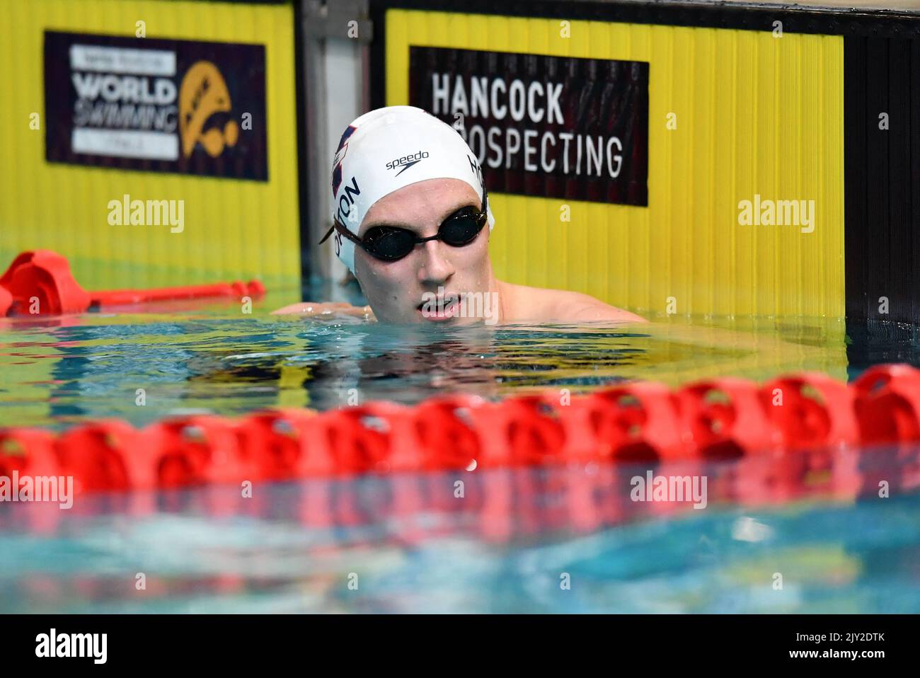 Australian swimmer Mack Horton is seen after the finish of the final of ...
