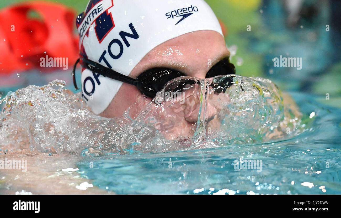 Australian swimmer Mack Horton is seen after the finish of the final of ...