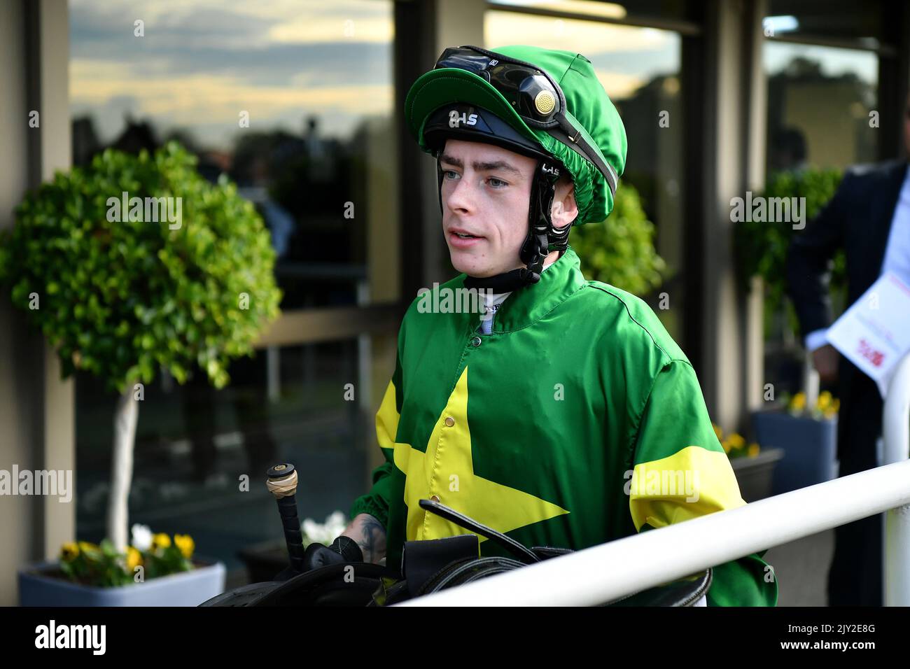Jockey Robbie Dolan speaks to media after riding Pop Girl to victory in ...