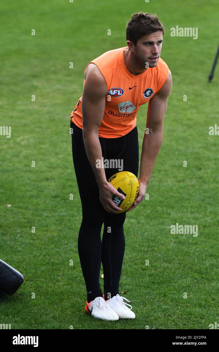 Marc Murphy of the Carlton Blues is seen in action during the teams ...