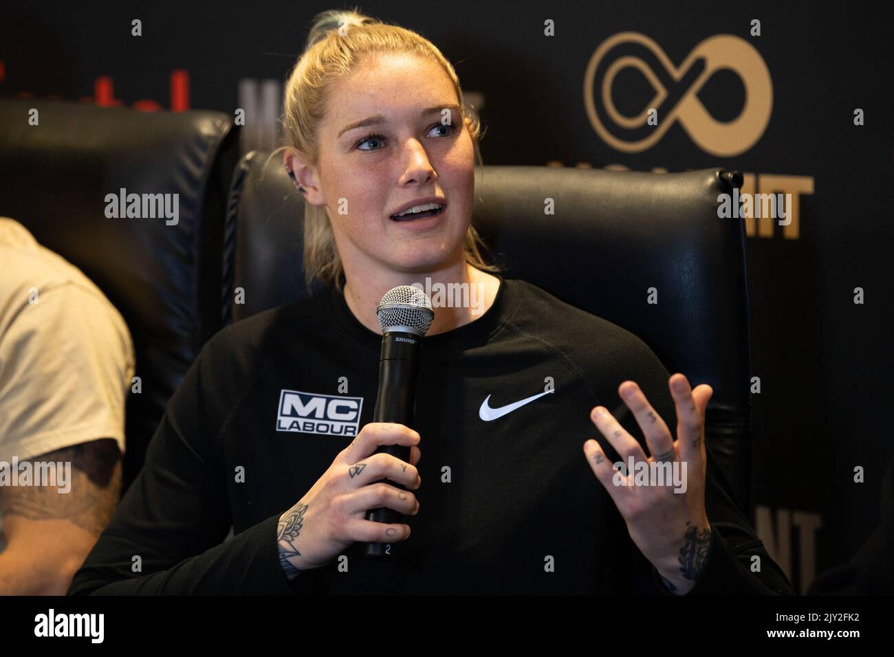 Australian sporting star Tayla Harris answers questions during a boxing ...