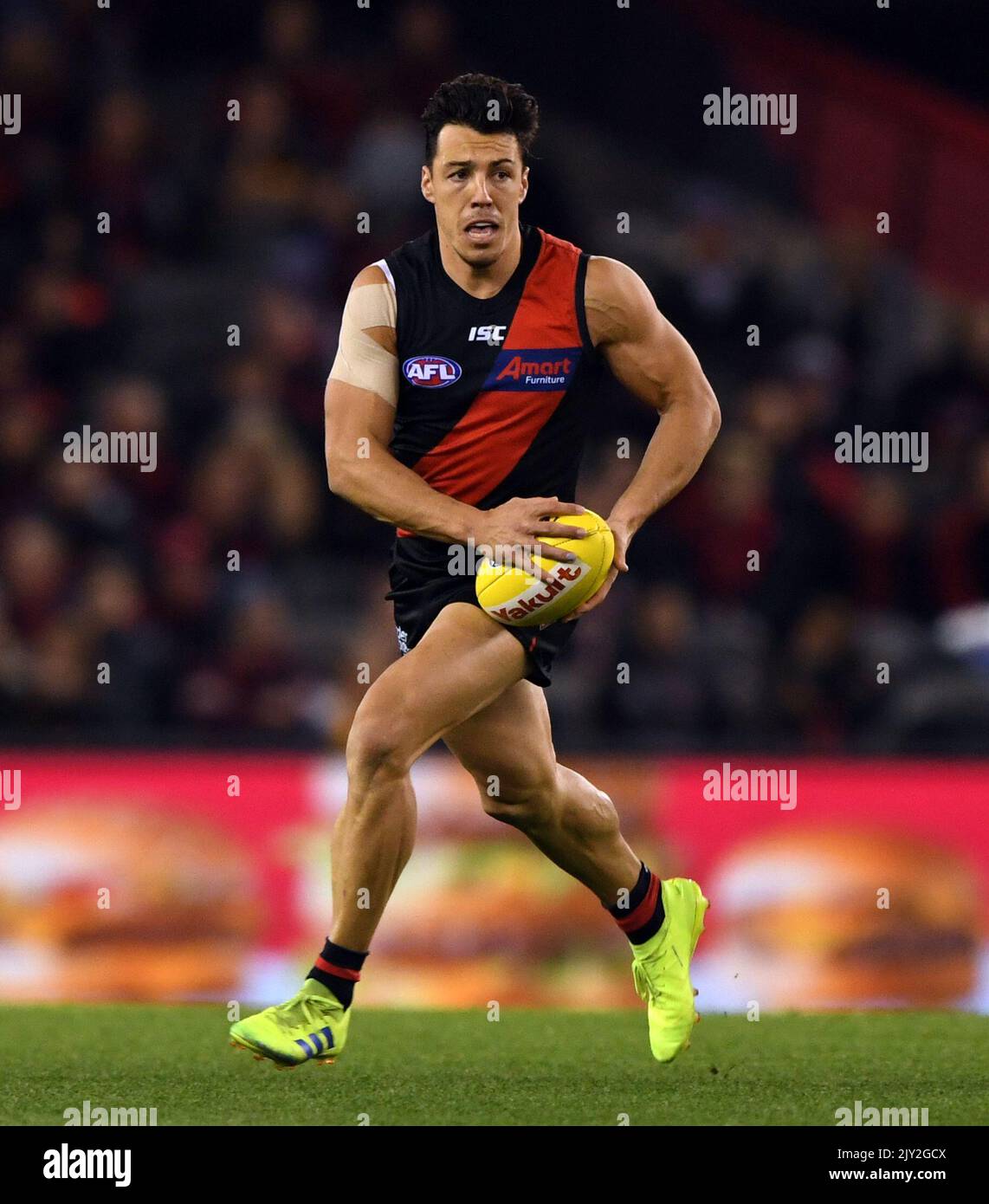 Dylan Shiel of the Bombers is seen in action during the Round 13 AFL ...